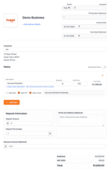 Free SARS-Compliant Invoice Generator for South African SMEs | Huppi